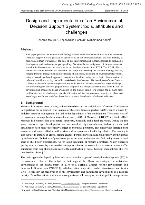 (PDF) Design and Implementation of an Environmental Decision Support ...