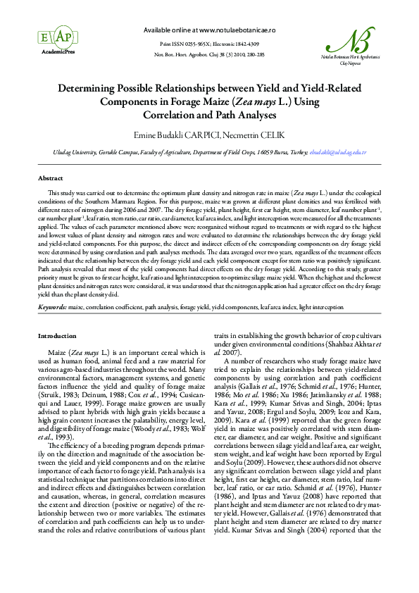 Pdf Determining Possible Relationships Between Yield And Yield Related Components In Forage
