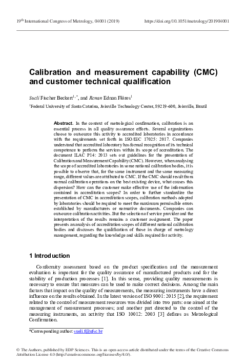 (PDF) Standardizing Calibration Measurement Capability for Quality Assurance
