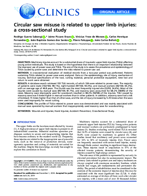 (PDF) Circular saw misuse is related to upper limb injuries: a cross ...