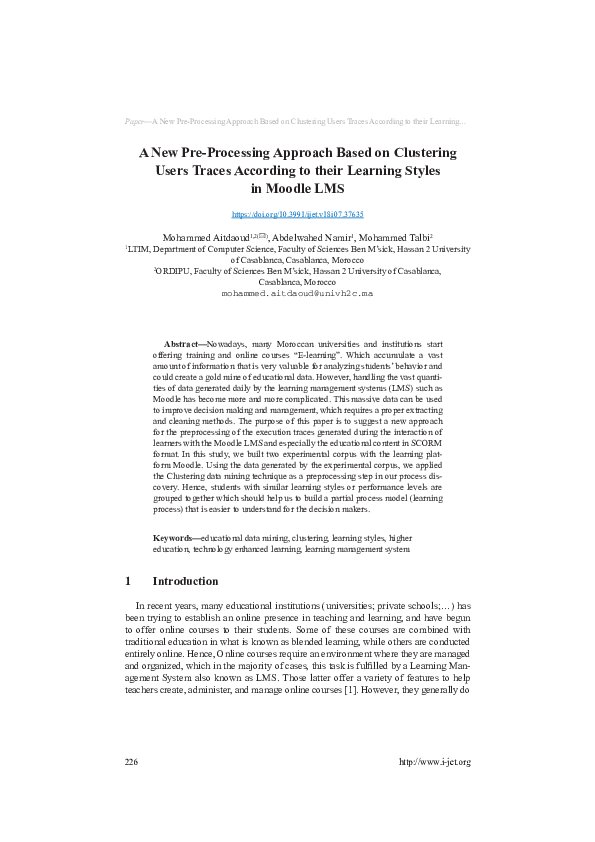 (PDF) New Pre-Processing Approach Based on Clustering Users Traces According to their Learning ...