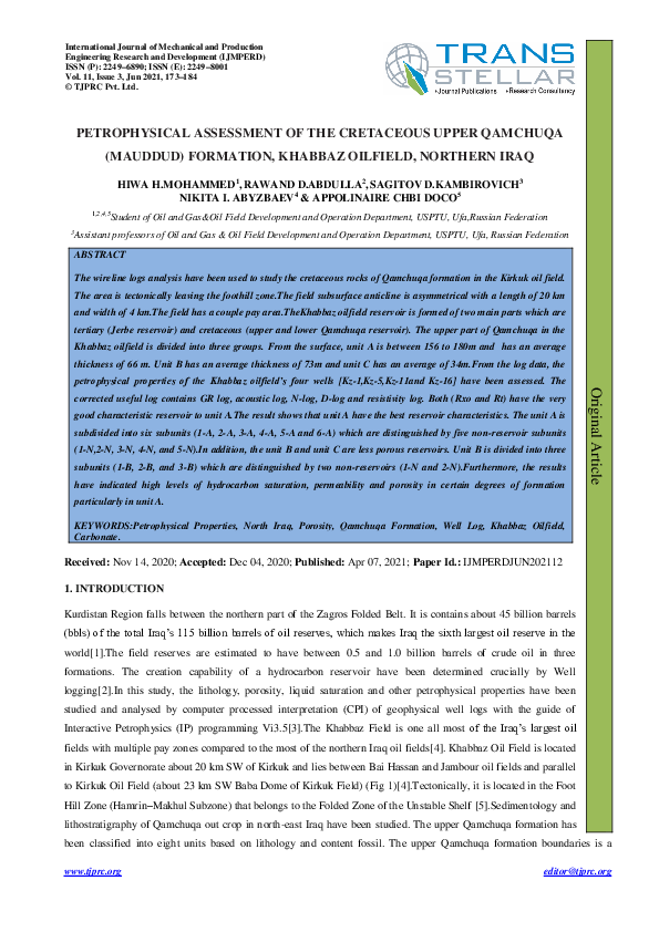 (PDF) Petrophysical Assessment of the Cretaceous Upper Qamchuqa ...