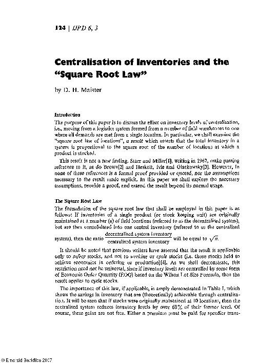 (PDF) Centralisation of Inventories and the “Square Root Law”