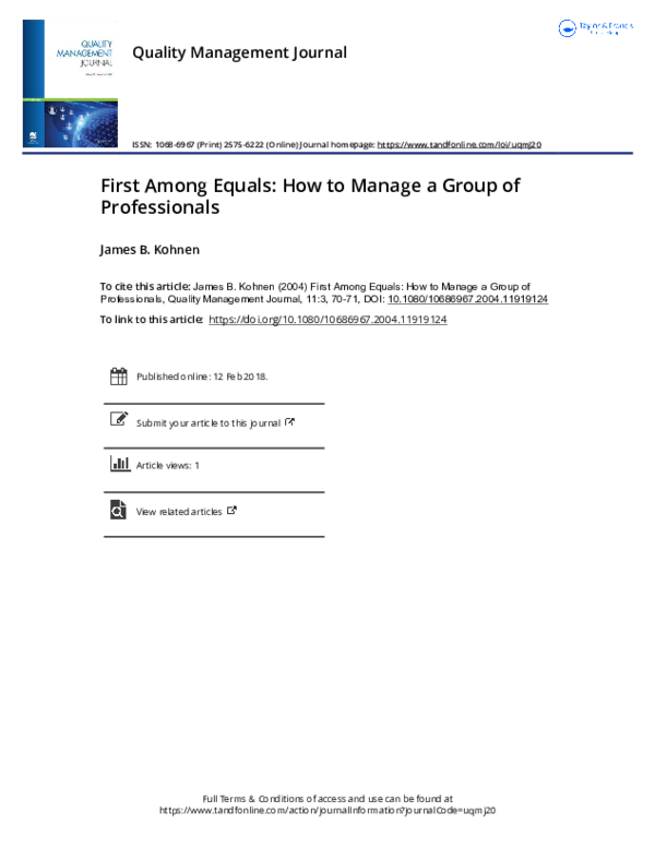 (PDF) First Among Equals: How to Manage a Group of Professionals