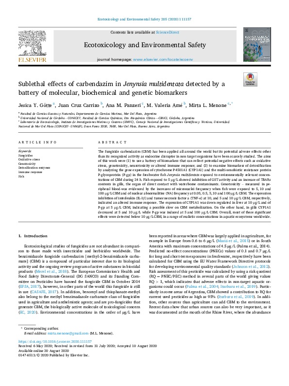 (PDF) Sublethal effects of carbendazim in Jenynsia multidentata detected by a battery of ...