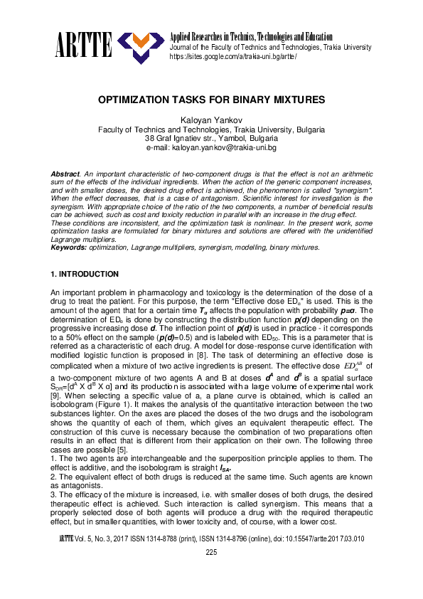 (PDF) Optimization tasks for binary mixtures