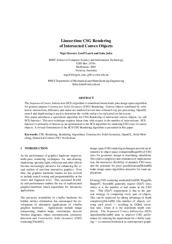 (PDF) Linear-time CSG rendering of intersected convex objects