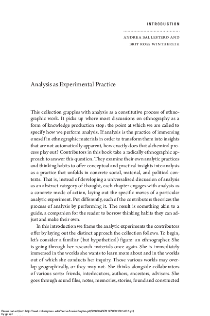 (PDF) Analysis as Experimental Practice