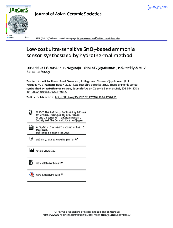 (PDF) Low-cost ultra-sensitive SnO2-based ammonia sensor synthesized by ...