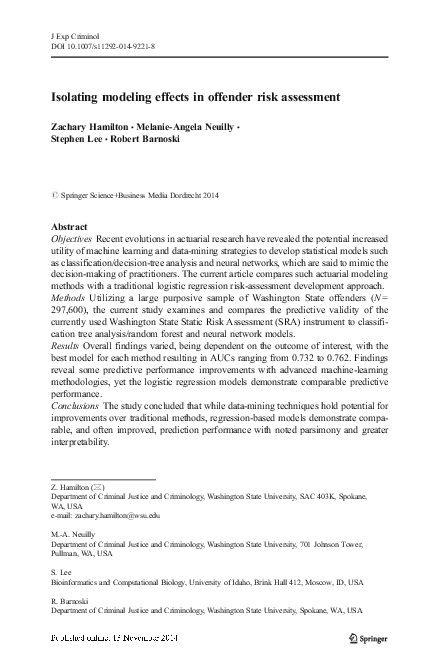 (PDF) Isolating modeling effects in offender risk assessment
