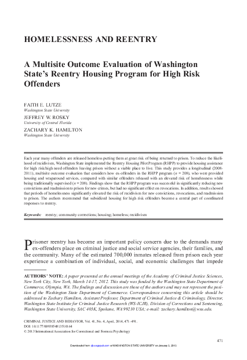 (PDF) Homelessness and Reentry