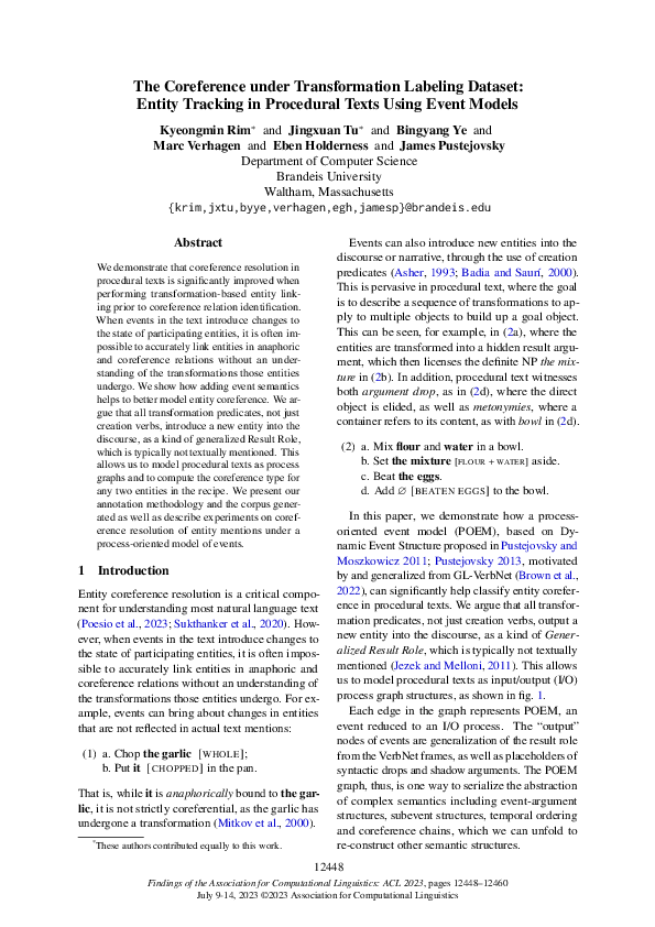 (PDF) The Coreference under Transformation Labeling Dataset: Entity Tracking in Procedural Texts ...