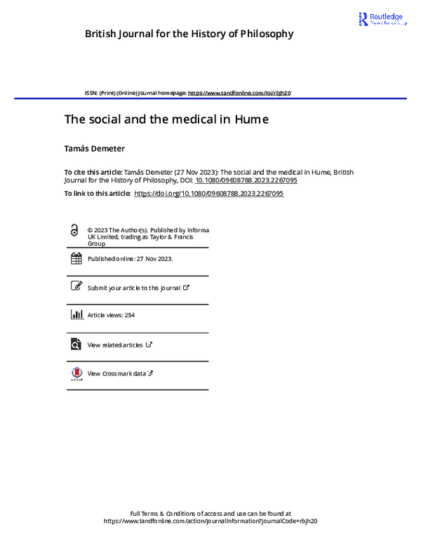 (PDF) The social and the medical in Hume, British Journal for the ...