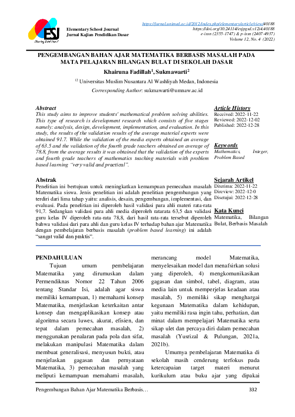(PDF) Pengembangan Bahan Ajar Matematika Berbasis Masalah Pada Mata Pelajaran Bilangan Bulat DI ...