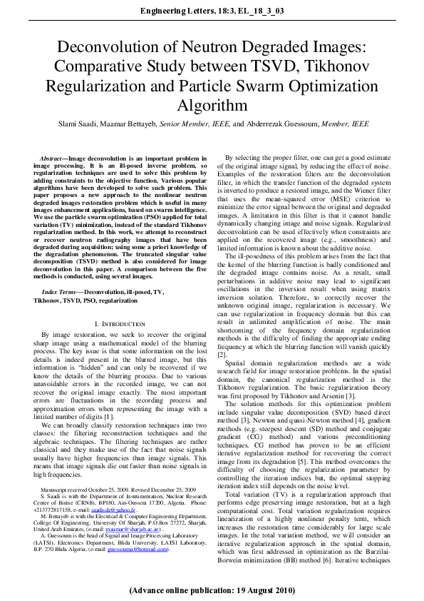 (PDF) Deconvolution of Neutron Degraded Images: Comparative Study between TSVD, Tikhonov ...