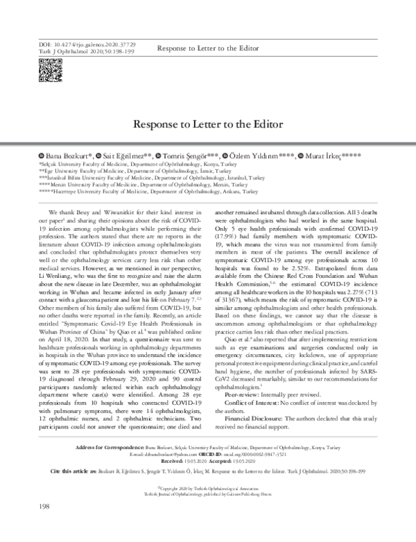 (PDF) Response to Letter to the Editor | Murat Irkec - Academia.edu