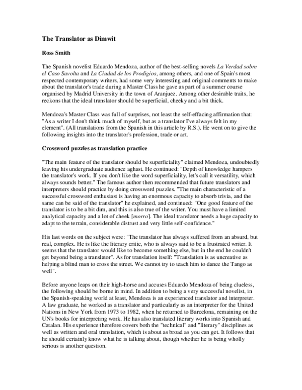(PDF) The Translator as Dimwit