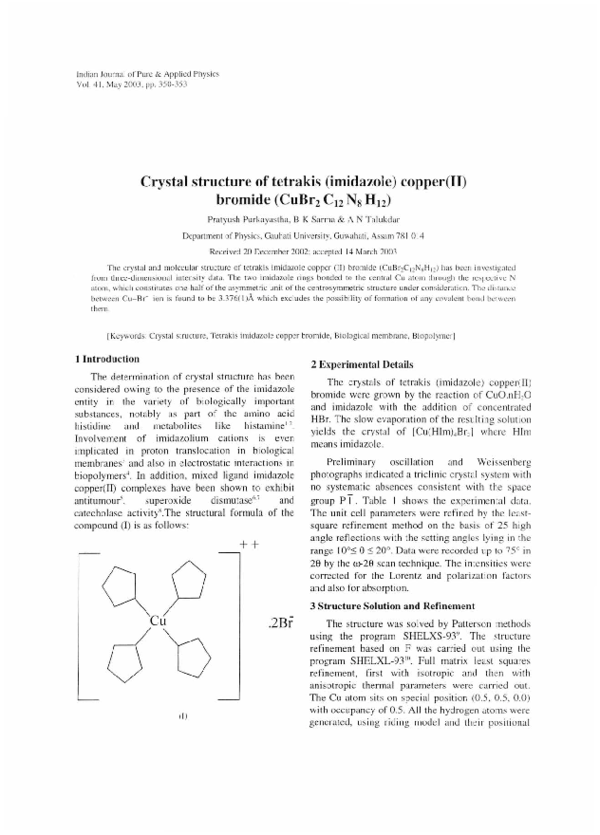 (PDF) Crystal structure of tetrakis (imidazole) copper(II) bromide ...