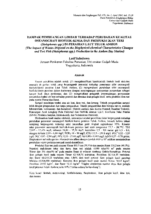 (PDF) DAMPAK PEMBUANGAN LIMBAH TERHADAP PERUBAHAN KUALITAS OSEANOGRAFI ...