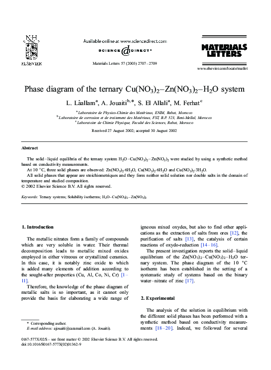 (PDF) Phase diagram of the ternary Cu(NO3)2–Zn(NO3)2–H2O system
