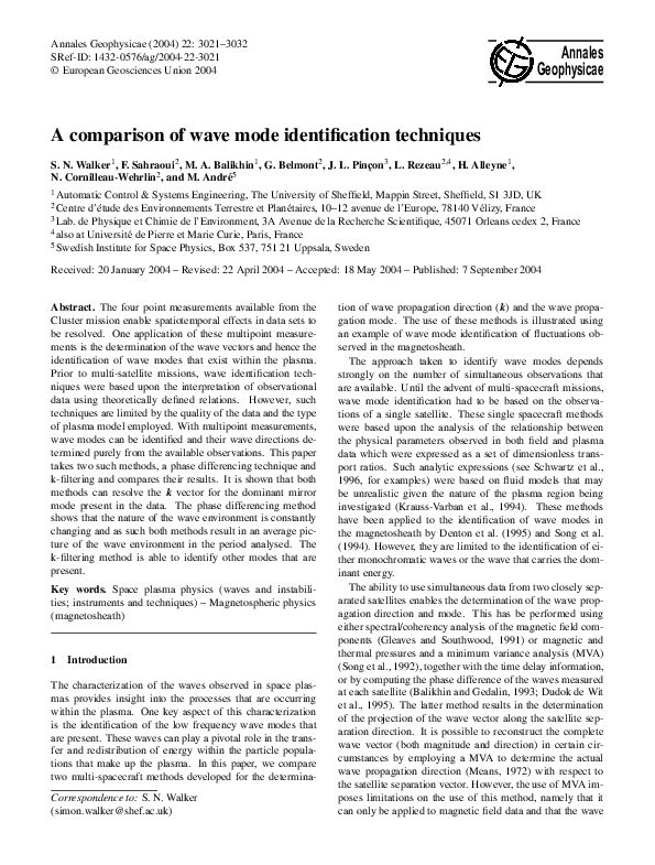 (PDF) A comparison of wave mode identification techniques