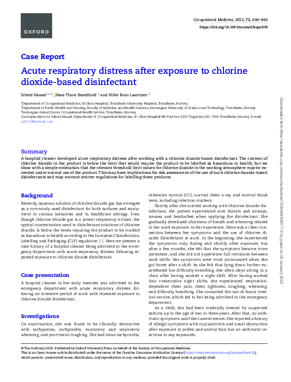 (PDF) Acute respiratory distress after exposure to chlorine dioxide ...