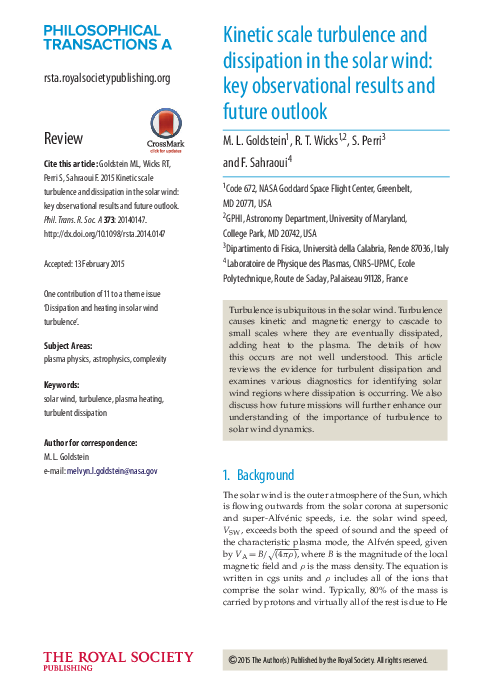 (PDF) Kinetic scale turbulence and dissipation in the solar wind: key ...