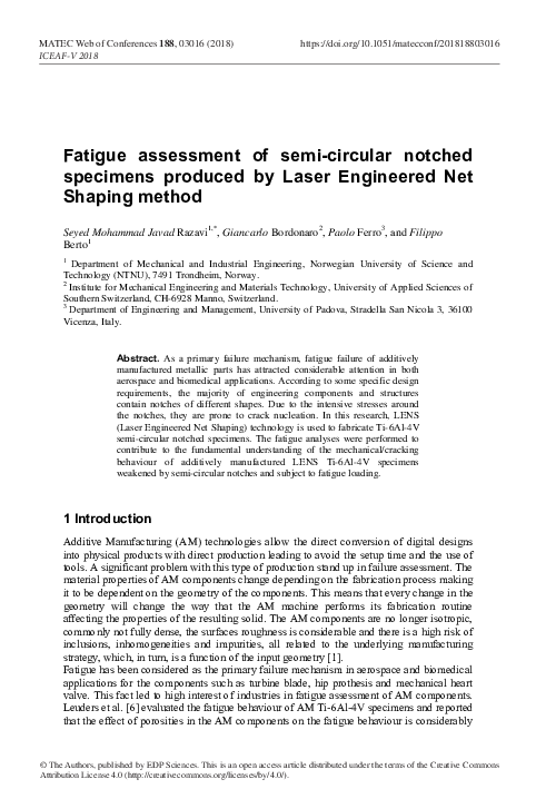 (PDF) Fatigue assessment of semi-circular notched specimens produced by ...
