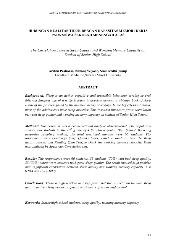 (PDF) The Correlation between Sleep Quality and Working Memory Capacity ...