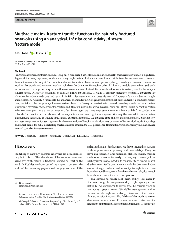 (PDF) Multiscale matrix-fracture transfer functions for naturally ...