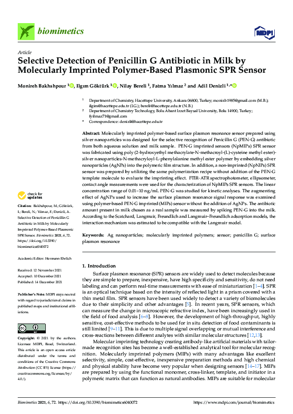 (PDF) Selective Detection of Penicillin G Antibiotic in Milk by Molecularly Imprinted Polymer ...