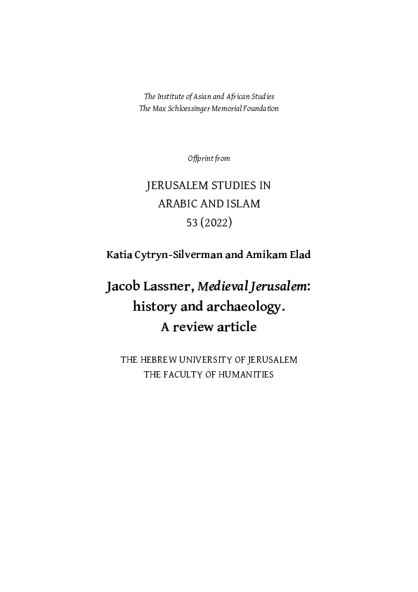 (PDF) Katia Cytryn-Silverman and Amikam Elad Jacob Lassner, Medieval ...