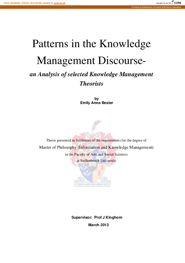 (PDF) Discourse Patterns in Knowledge Management Theorists' Analysis