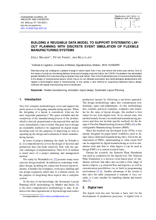 (PDF) Building a Reusable Data Model to Support Systematic Layout Planning with Discrete Event ...