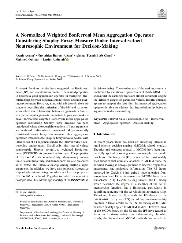 (PDF) A Normalized Weighted Bonferroni Mean Aggregation Operator Considering Shapley Fuzzy ...
