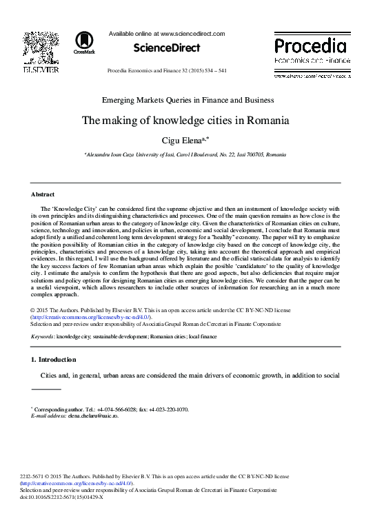 (PDF) The making of Knowledge Cities in Romania