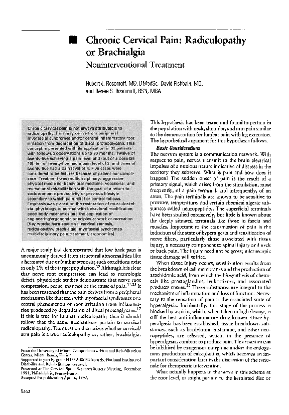 (PDF) Chronic Cervical Pain: Radiculopathy or Brachialgia