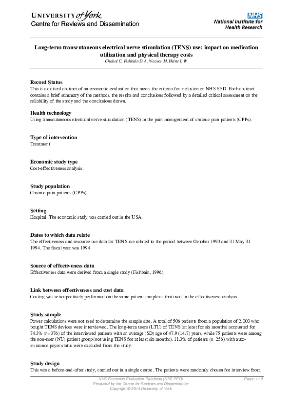 (PDF) Long-Term Transcutaneous Electrical Nerve Stimulation (TENS) Use: Impact on Medication ...