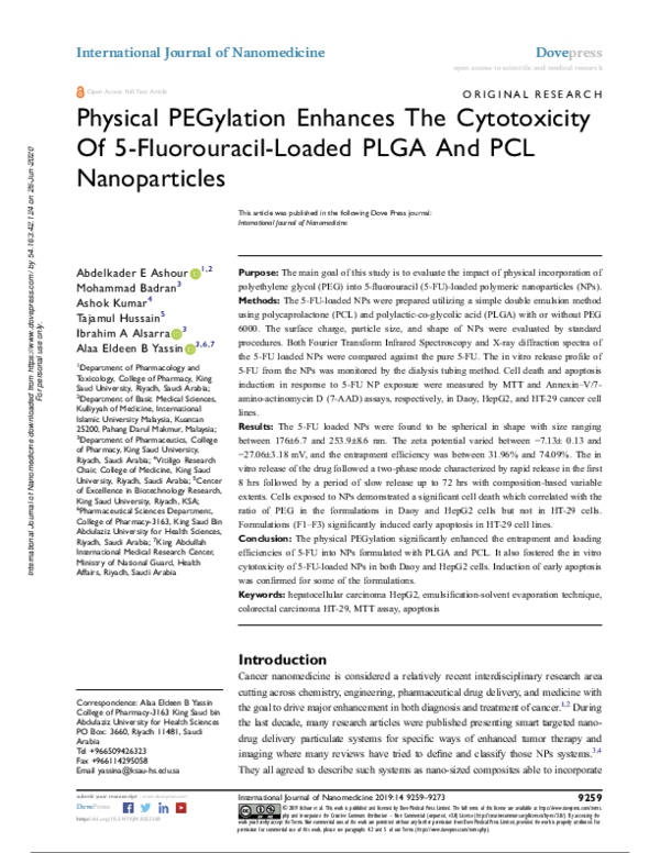 (PDF) Physical PEGylation Enhances The Cytotoxicity Of 5-Fluorouracil ...