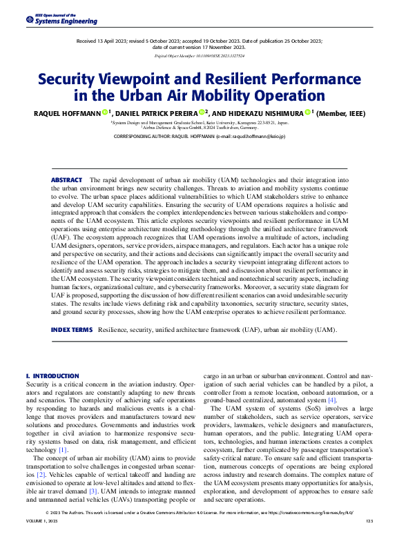 (PDF) Security Viewpoint and Resilient Performance in the Urban Air Mobility Operation