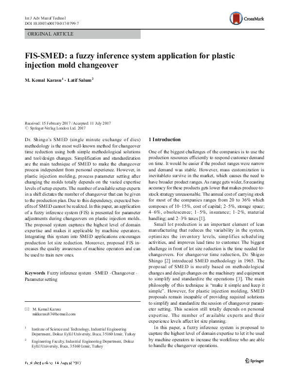 (PDF) FIS-SMED: a fuzzy inference system application for plastic ...