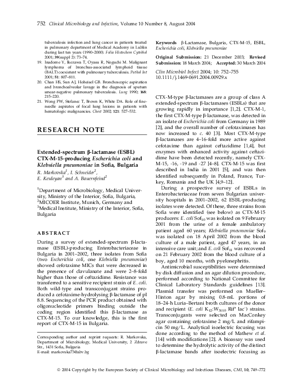 (PDF) Extended-spectrum β-lactamase (ESBL) CTX-M-15-producing ...