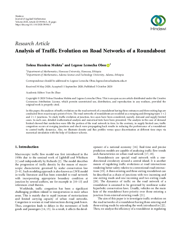 (PDF) Analysis of Traffic Evolution on Road Networks of a Roundabout