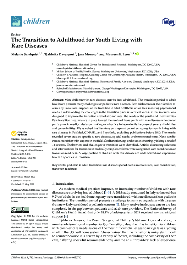 (PDF) The Transition to Adulthood for Youth Living with Rare Diseases