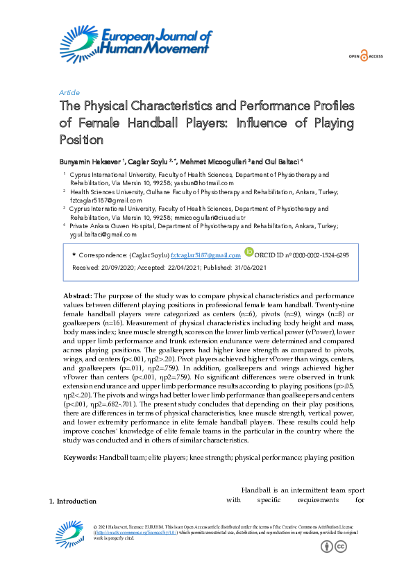 (PDF) The Physical Characteristics and Performance Profiles of Female ...