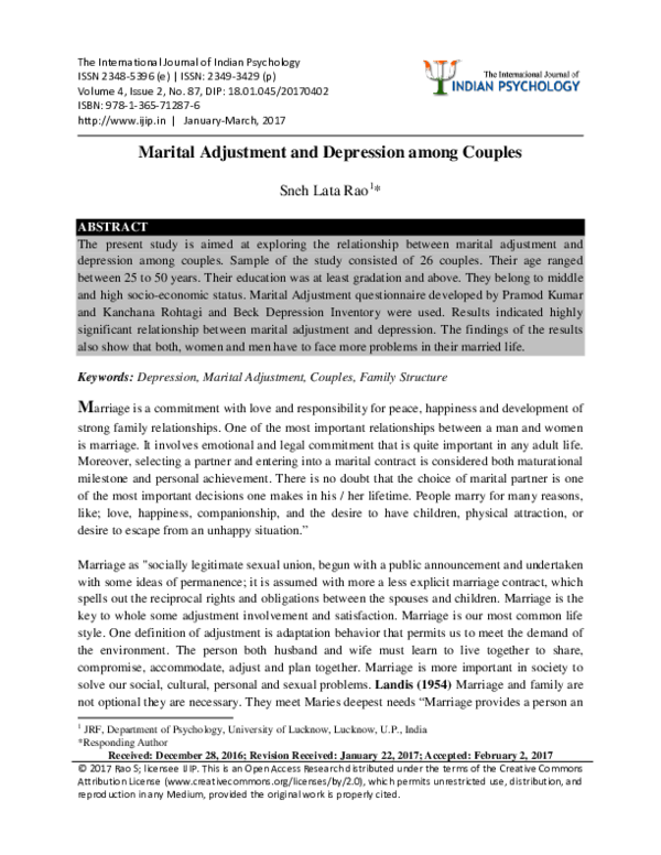 (PDF) Marital Adjustment and Depression among Couples