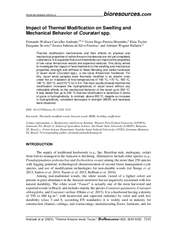 (PDF) Impact of thermal modification on swelling and mechanical ...