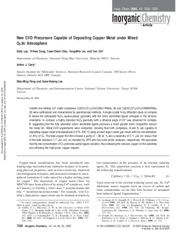 (PDF) New CVD Precursors Capable of Depositing Copper Metal under Mixed ...