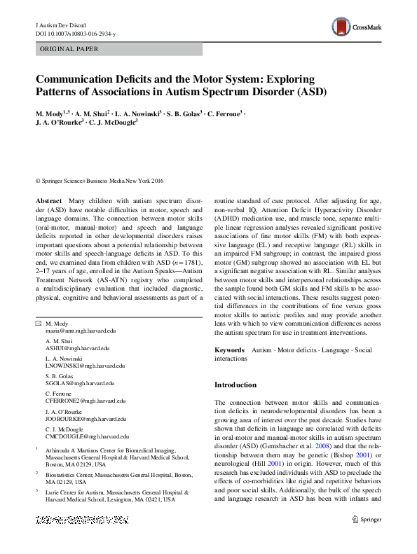 (PDF) Communication Deficits and the Motor System: Exploring Patterns ...