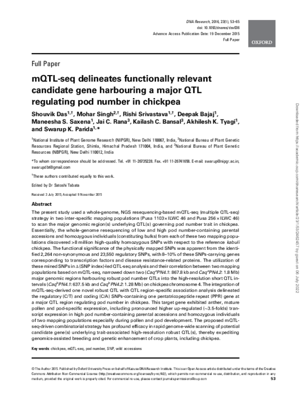 (PDF) mQTL-seq delineates functionally relevant candidate gene ...